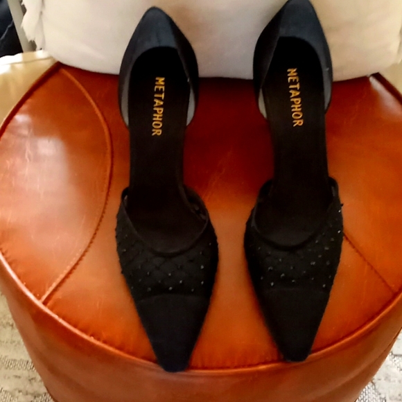 Metaphor | Shoes | Black Satin 3 Inch Heel Open Pumps | Poshmark